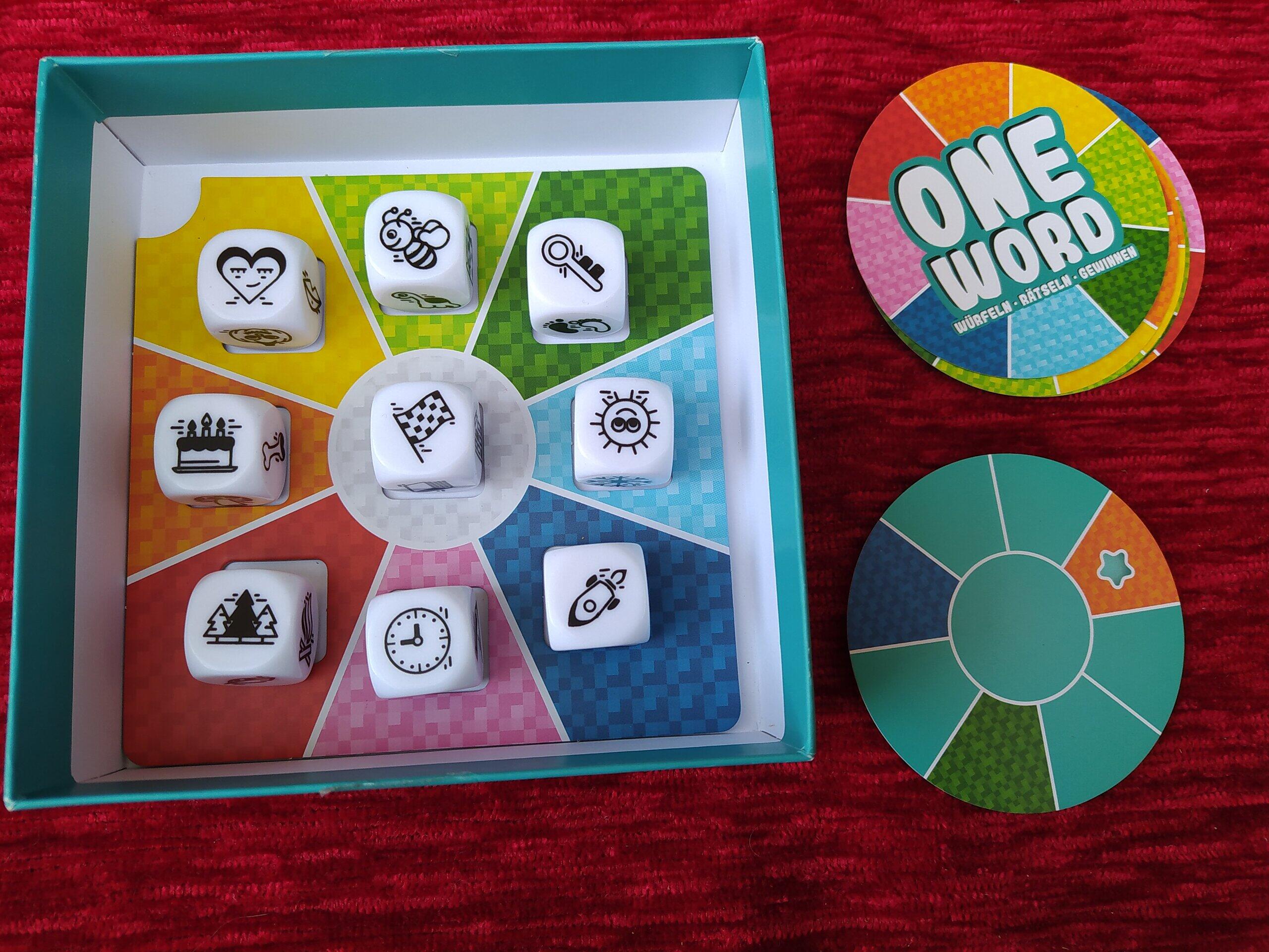 Spiele-Test "One Word": Scheibenkarten und Symbolwürfel für Profi ...