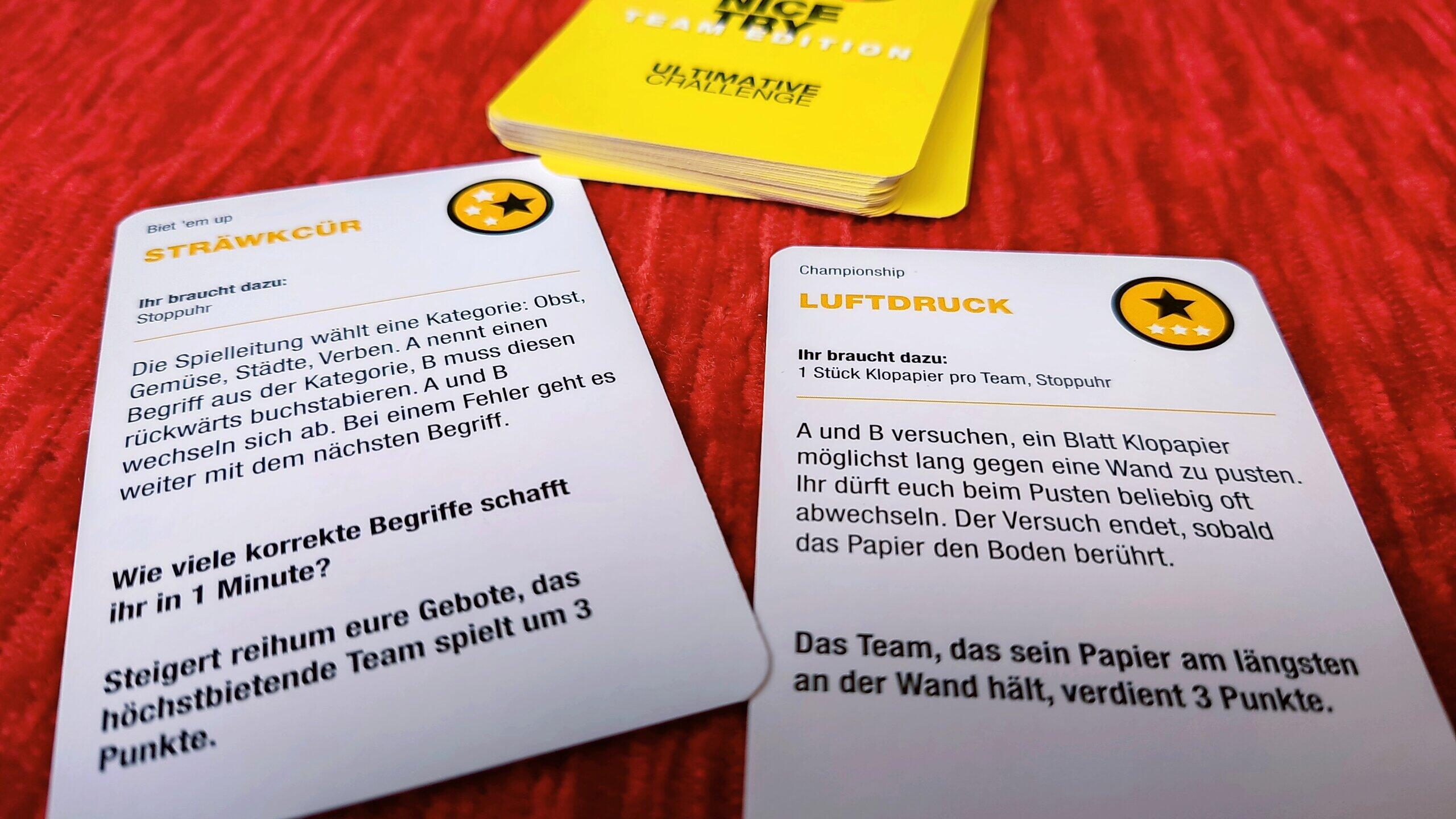 Spiele-Test "Nice Try - Team Edition": Perfekte Challenges für die ...